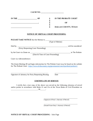 Notice of Virtual Court Appearance Doc Template | pdfFiller