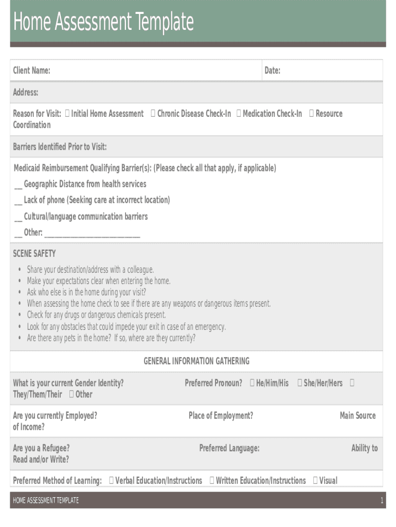 Reason for Visit: Initial Home Assessment Chronic Disease Check-In ...