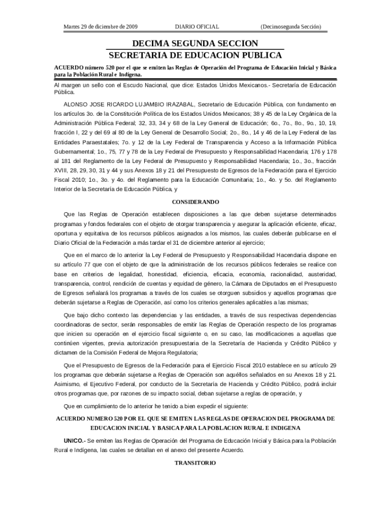 Acuerdo nmero 520 por el que se emiten las Reglas de ... Doc Template | pdfFiller