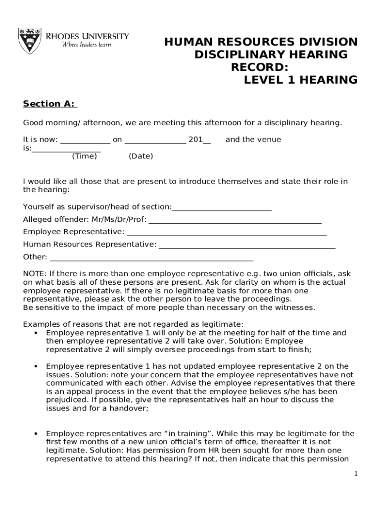 Staff Disciplinary Hearings: How Should HR Manage Them? Doc Template ...