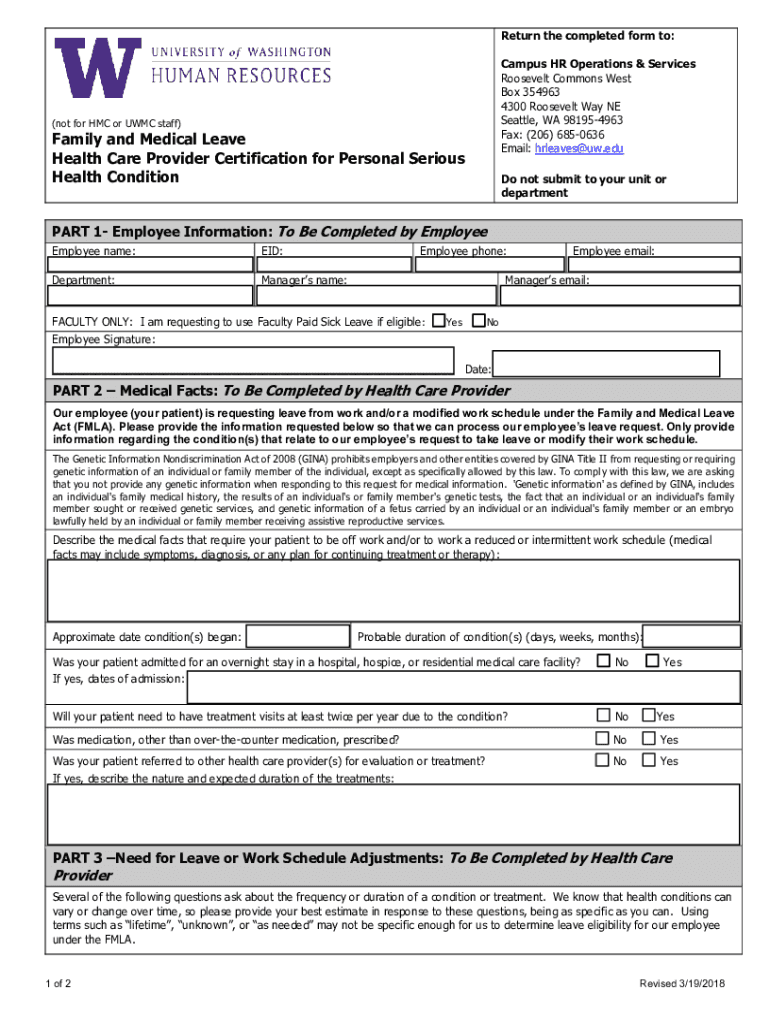 Fillable Online Family and Medical Leave Health Care Provider ...