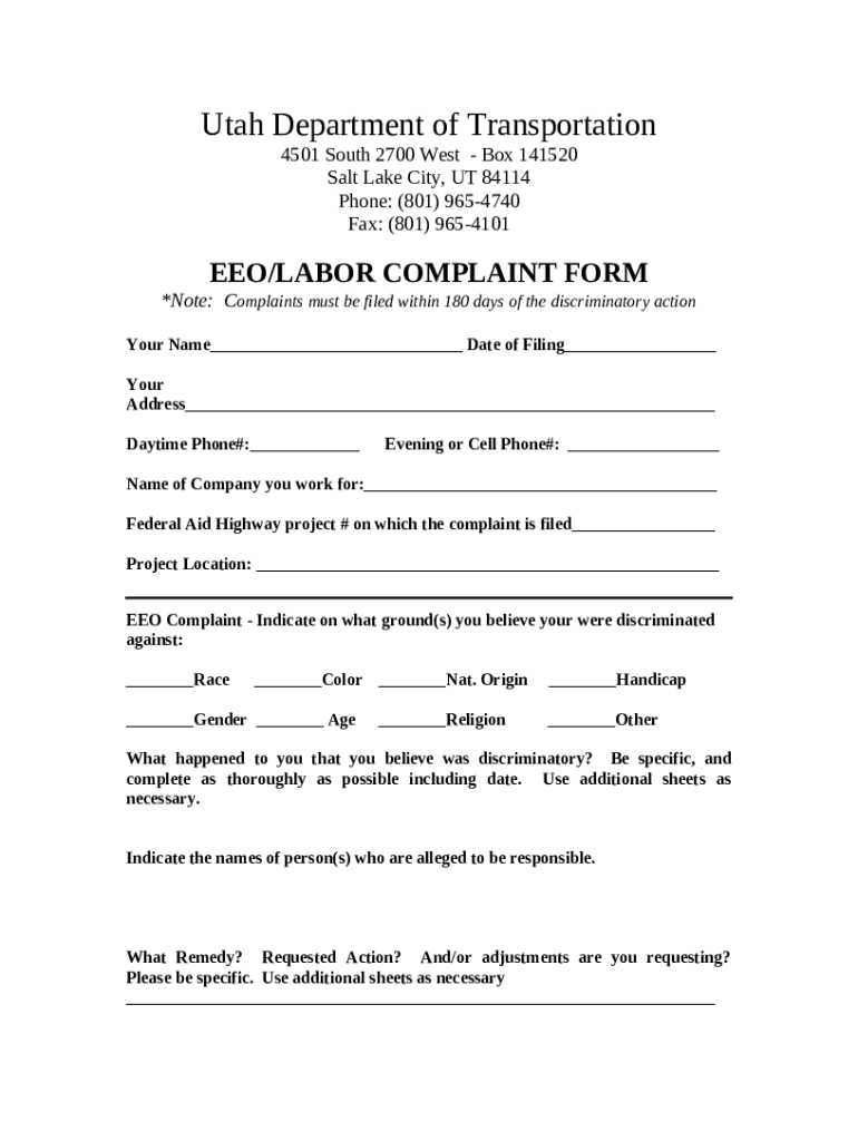 Complaint - Utah Labor Commission Doc Template | pdfFiller