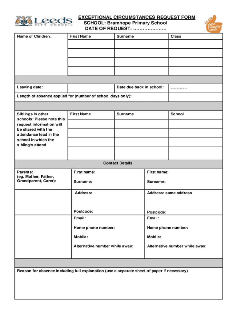 Fillable Online Absence from School for Exceptional Circumstances ... Fax Email Print - pdfFiller