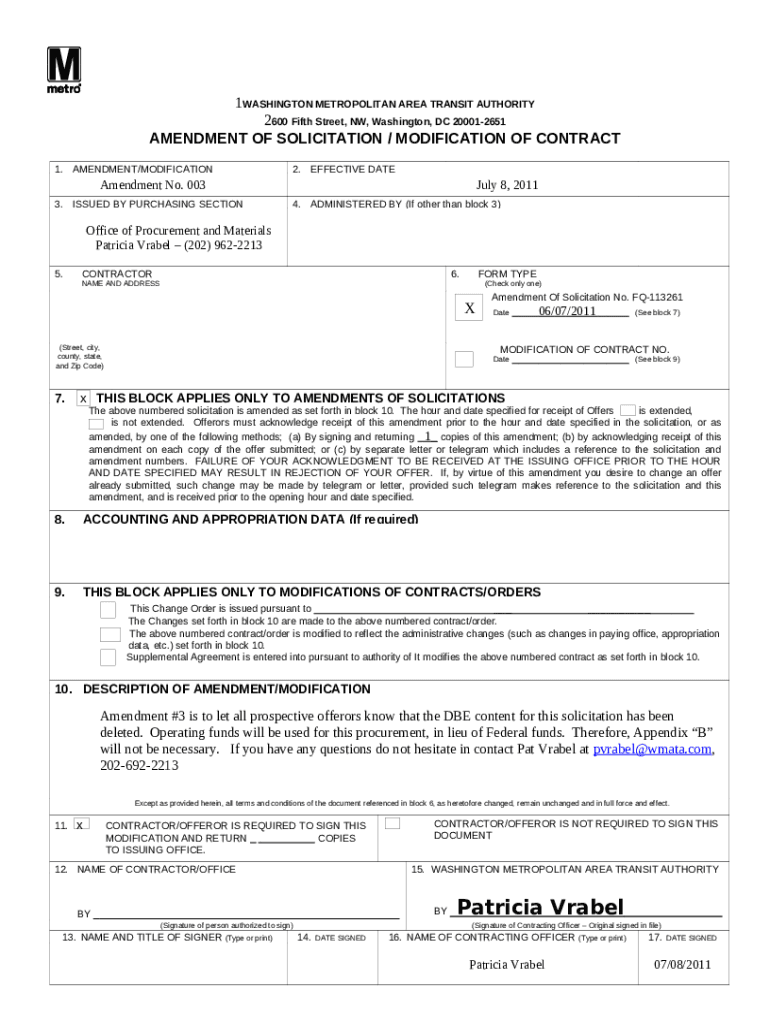 amendment of solicitation modification of contract am002 Doc Template ...