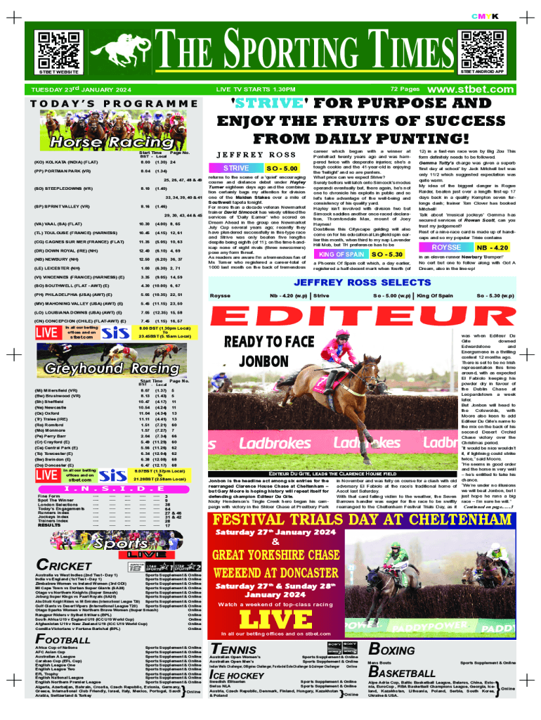 Fillable Online THE SPORTING TIMES Fax Email Print - pdfFiller