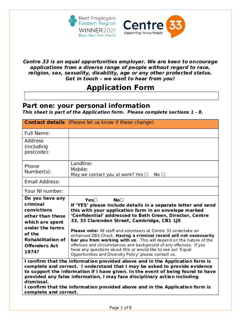 Application Part one: your personal ination - centre33 org Doc Template | pdfFiller