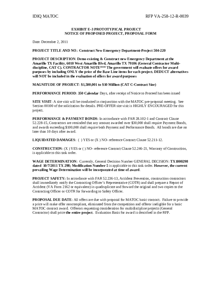 EXHIBIT E PROTOTYPICAL PROJECT Doc Template | pdfFiller