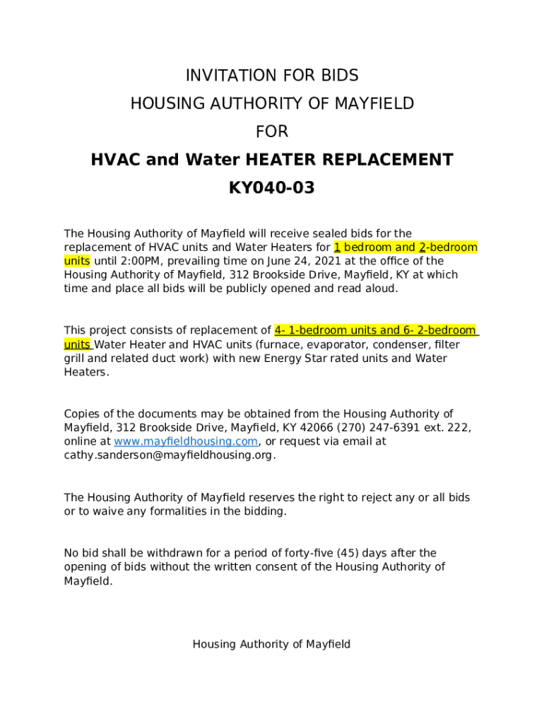 INVITATION-FOR-BIDS-Water-Heater-and-HVAC. ... Doc Template | pdfFiller