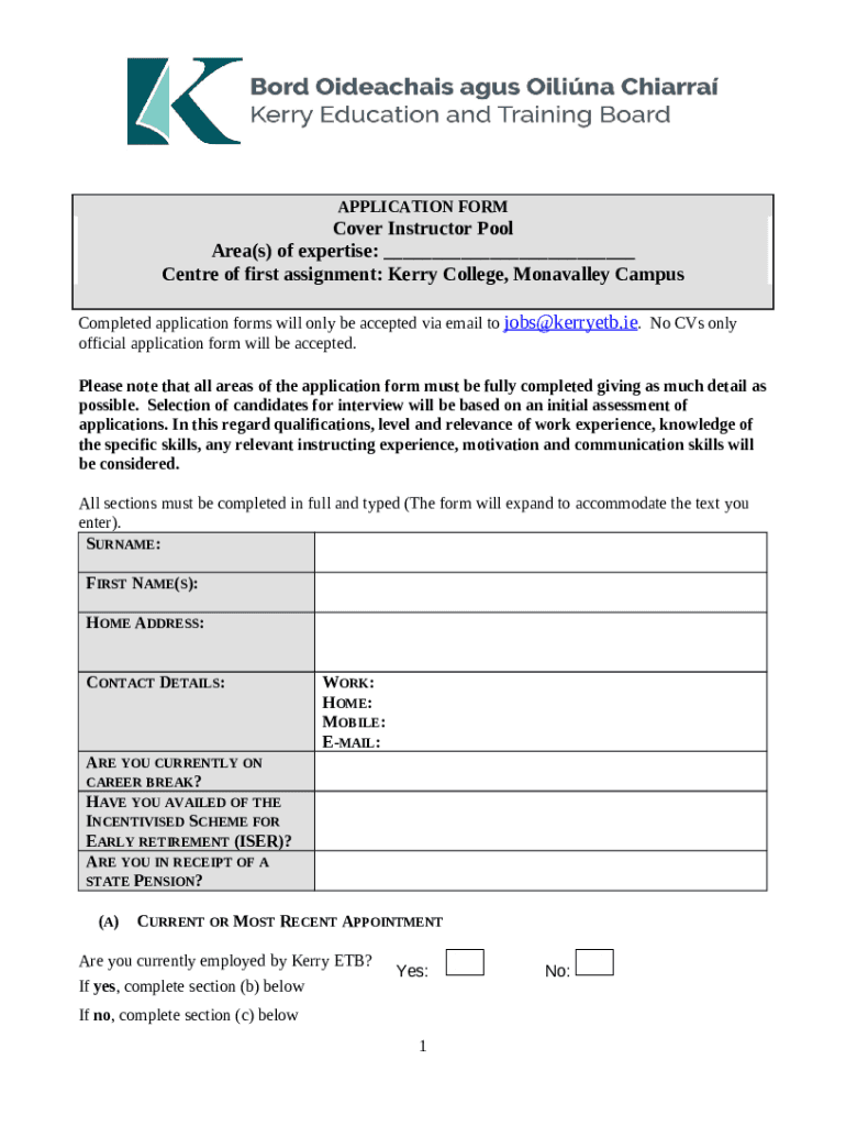 Cover Instructor Pool 2022 Application Doc Template | pdfFiller
