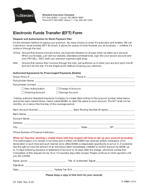 Fillable Online Electronic Funds Transfer (EFT) & Electronic Remittance ...