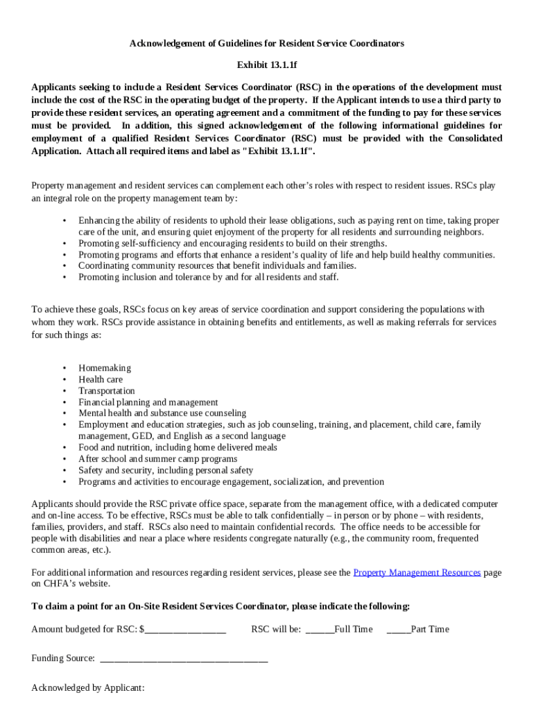 Acknowledgement of Guidelines for Resident Service ... Doc Template ...