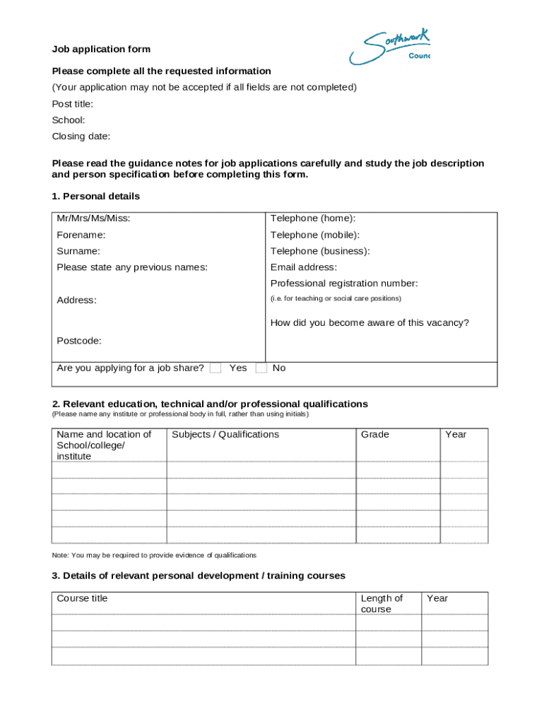 (Your application may not be accepted if all fields are not completed) - highshoreschool co Doc ...