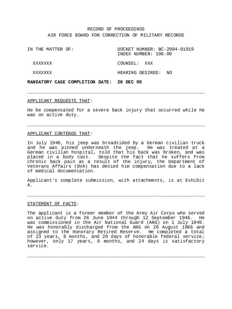 IN THE MATTER OF:DOCKET NUMBER: BC-2004-01919 - boards law af Doc ...