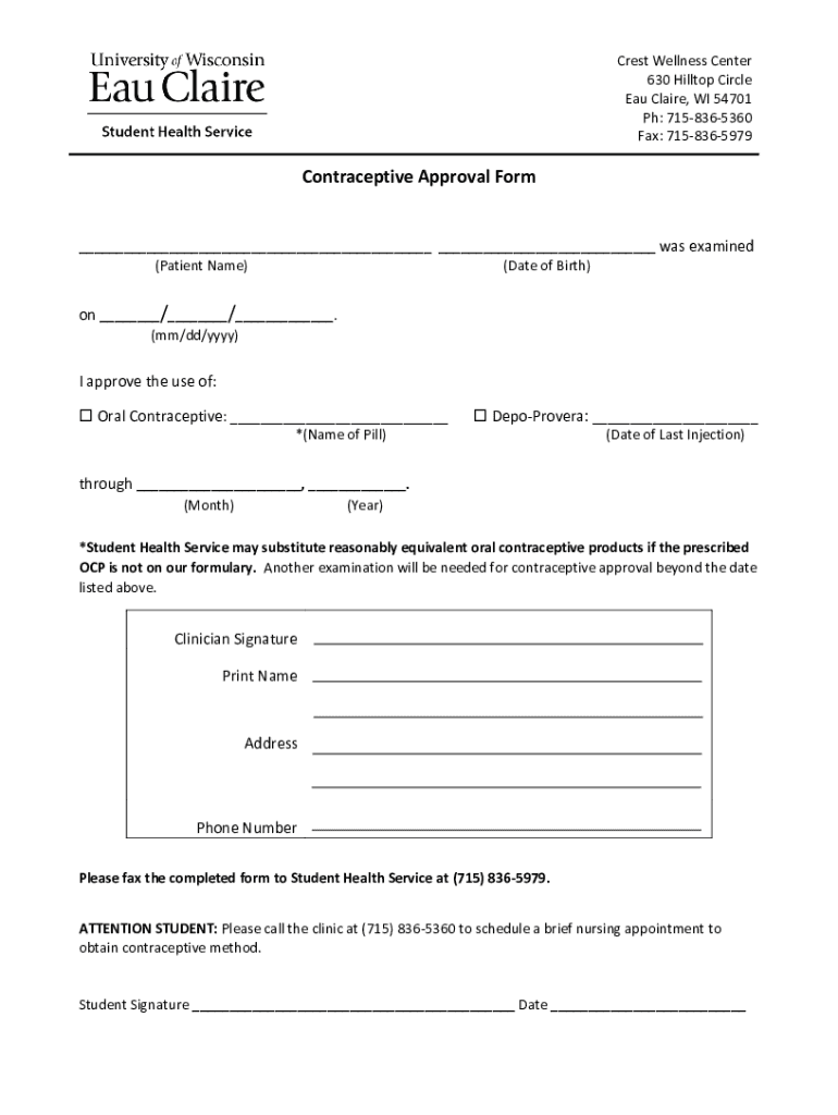 Fillable Online Crest Wellness Center - University of Wisconsin Eau ...