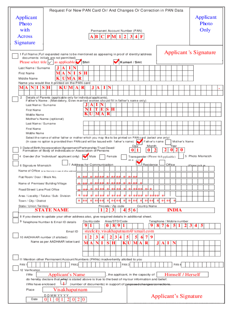Fillable Online Request For New PAN Card Or - finacia corporate Fax ...