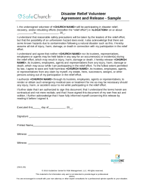 Sample Disaster Relief Volunteer Agreement & Release Doc Template ...