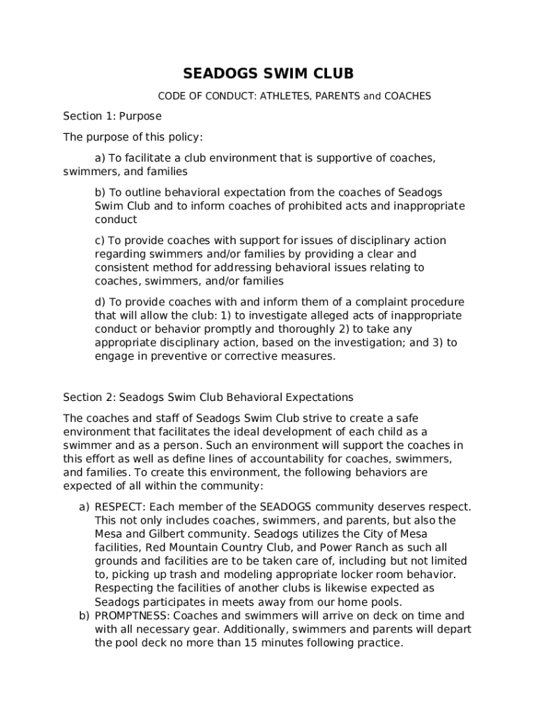 Seadogs Swim Club - Code of Conduct - SportsEngine Motion Doc Template ...