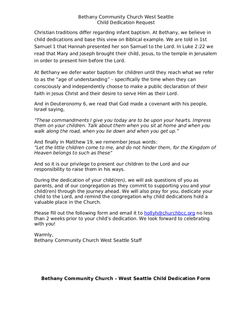 Is baby dedication biblical? What is child / baby dedication? Doc Template | pdfFiller