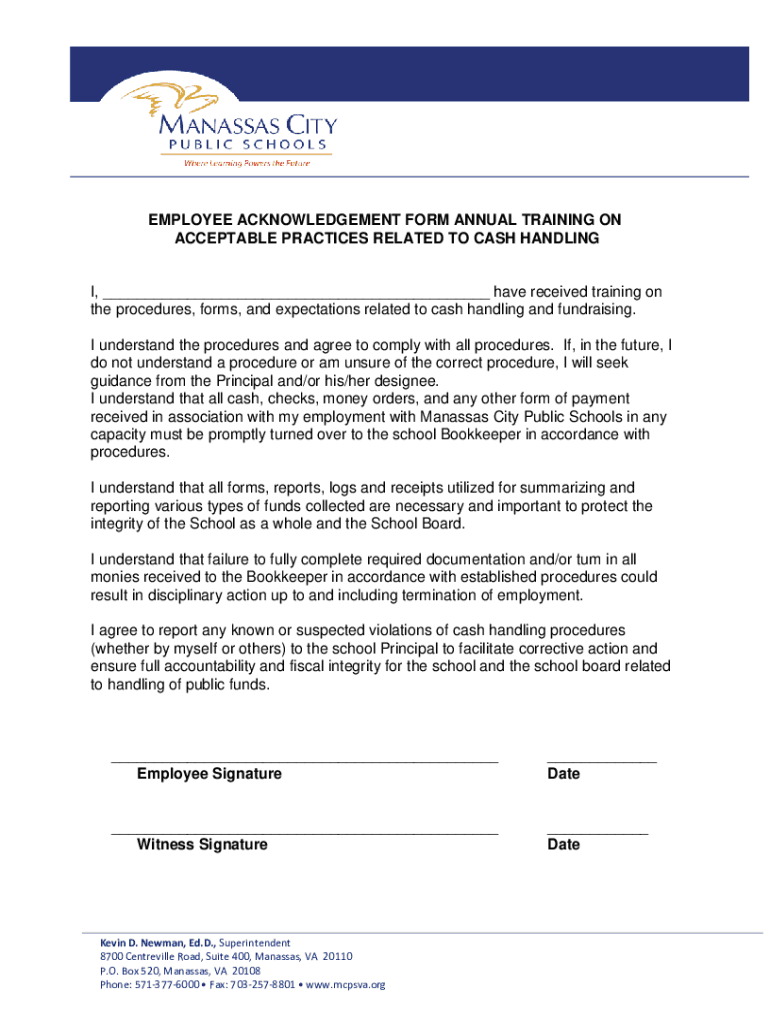 Fillable Online employee acknowledgement form annual training on Fax ...