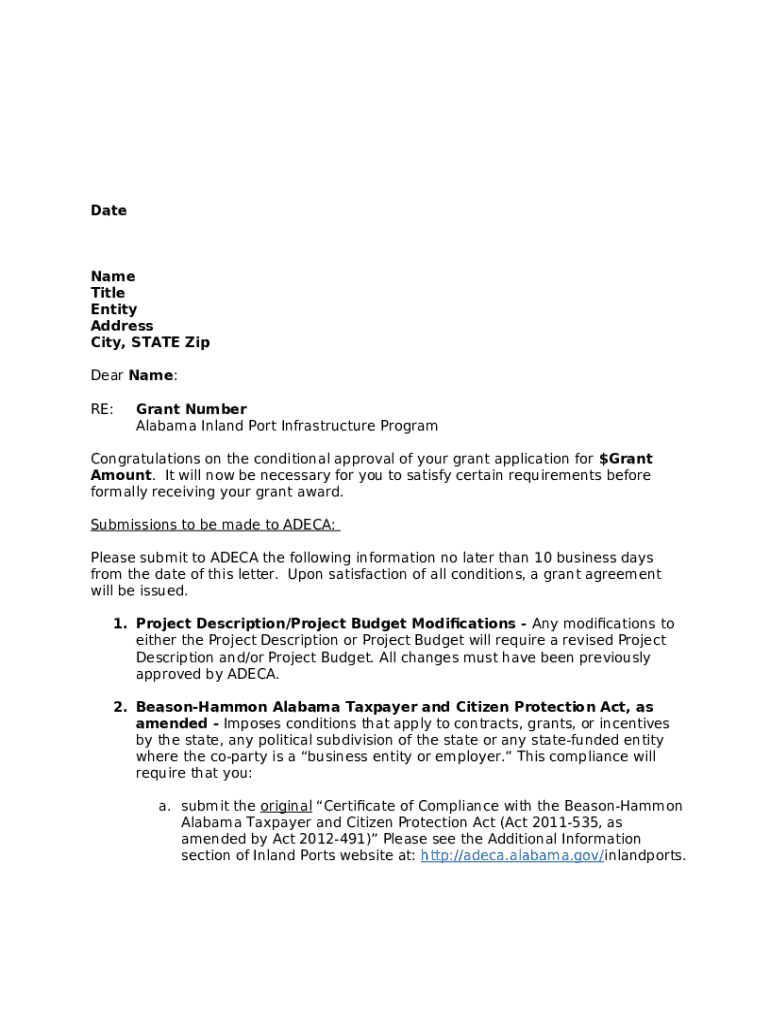 Inland Ports Sample Letter of Conditional Commitment - ADECA - adeca ...