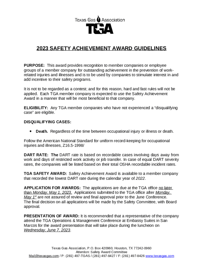 Distinguished Service to Safety Award Doc Template | pdfFiller