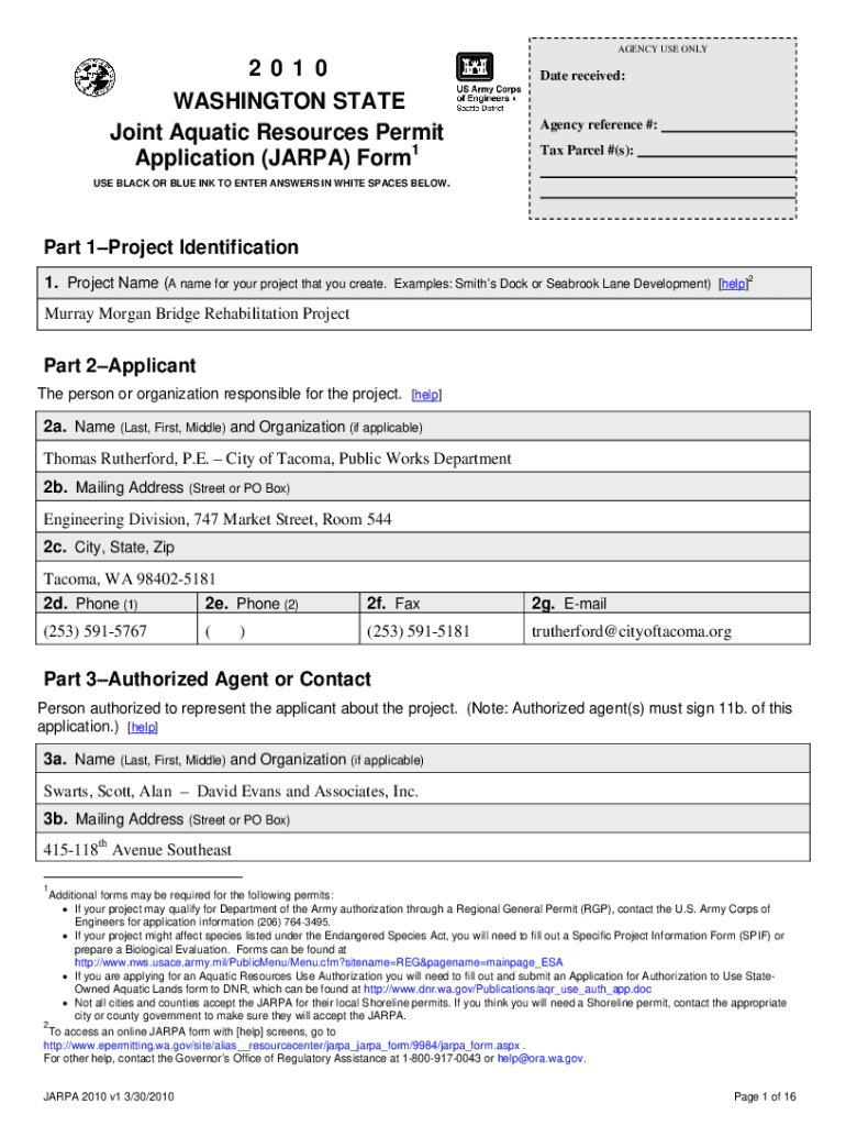 Fillable Online cms cityoftacoma Fillable Online ecy wa Jarpa - Washington State Department of ...