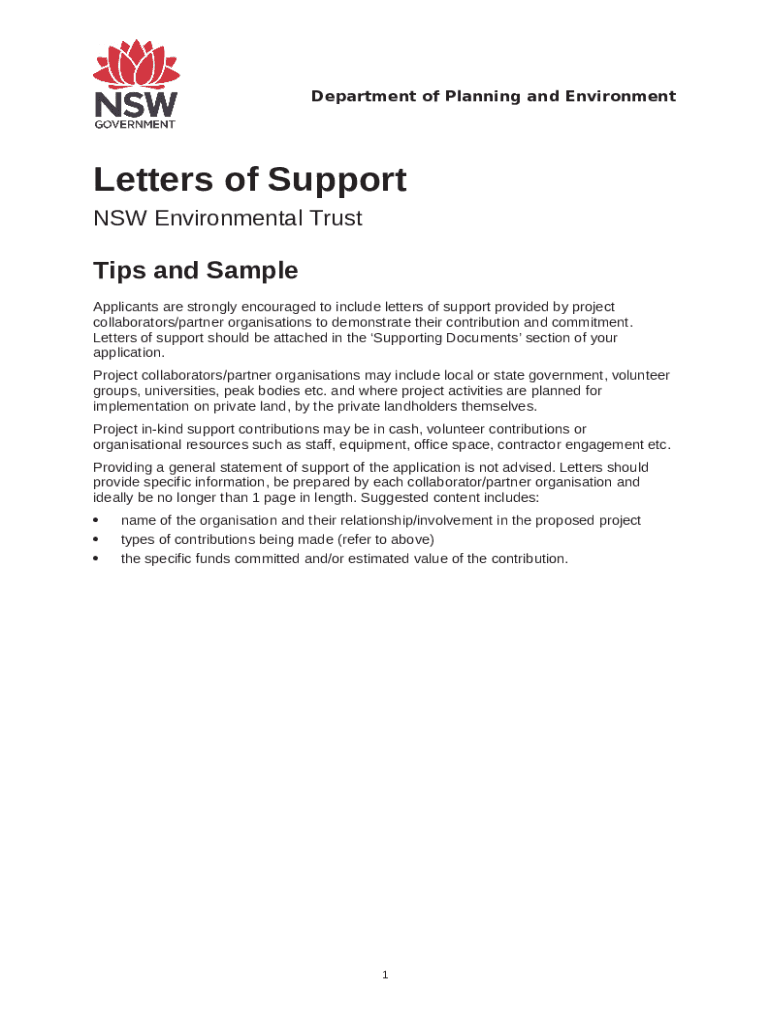 Letters of Support Tips and Sample Letter - www environment nsw gov Doc ...