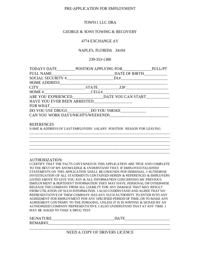 GEORGE & SONS TOWING, INC Doc Template | pdfFiller