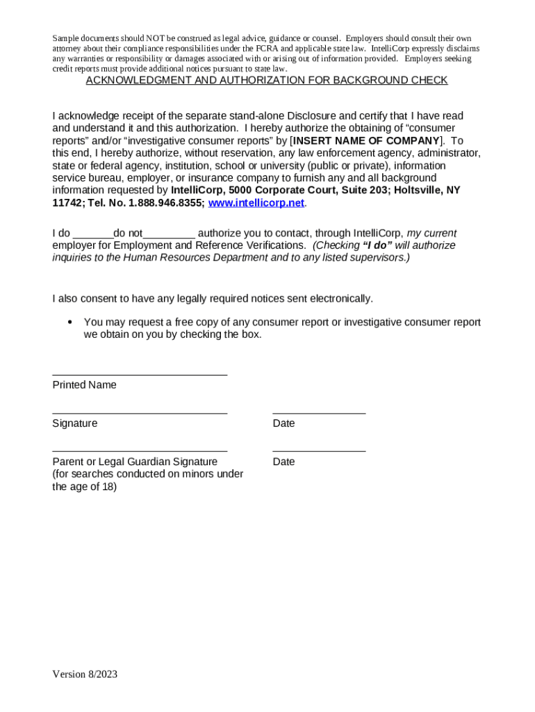 Notice Regarding Credit Checks Doc Template | pdfFiller