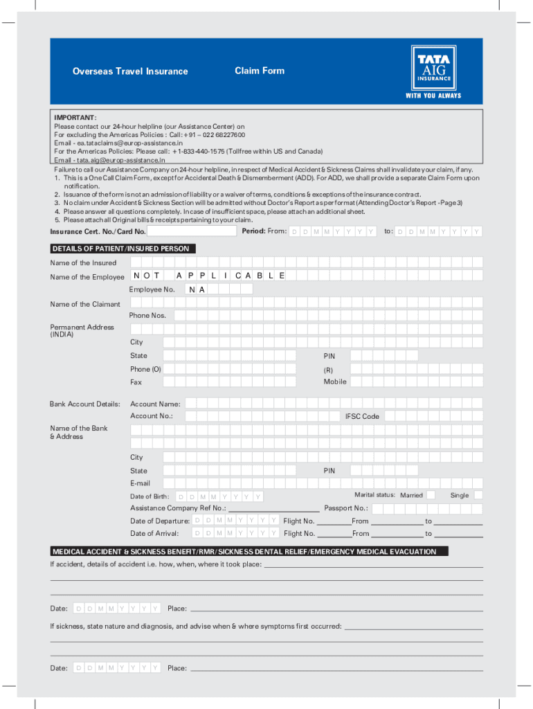 Fillable Online Moaa insurance claim form: Fill out & sign online Fax ...