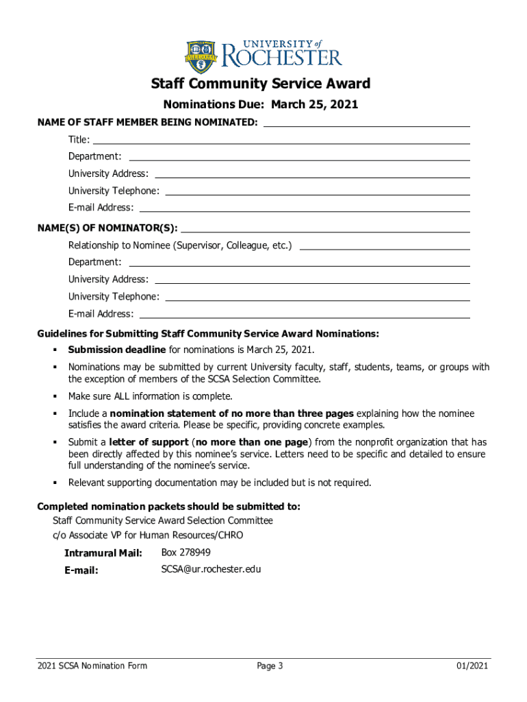 Fillable Online 2021 Staff Community Service Award Nomination Form Fax ...