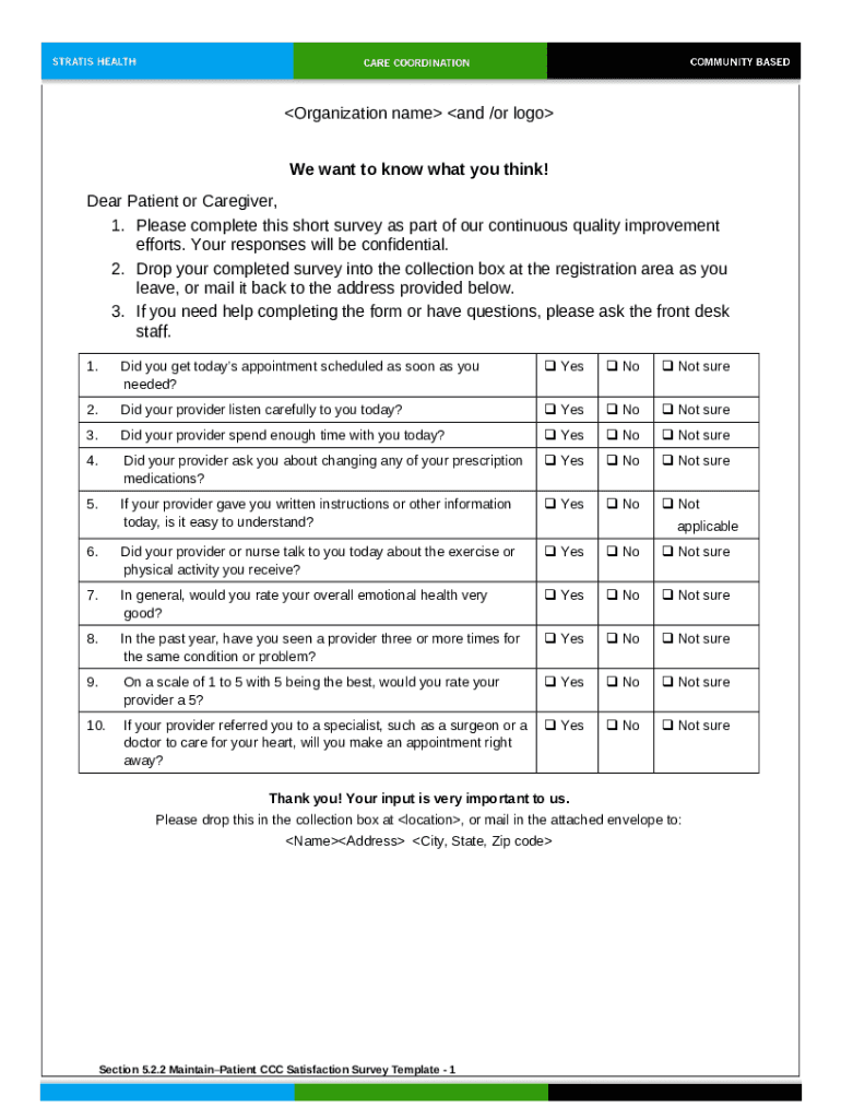 Patient CCC Satisfaction Survey Template Doc Template | pdfFiller