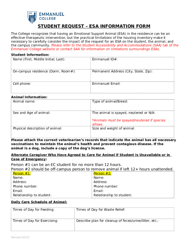 Student ESA Specific Doc Template | pdfFiller