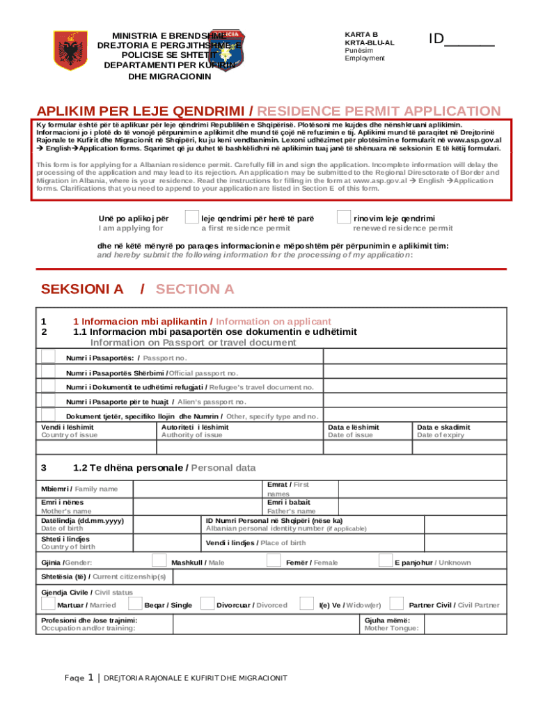 aplikim per leje qendrimi / residence permit application Doc Template ...