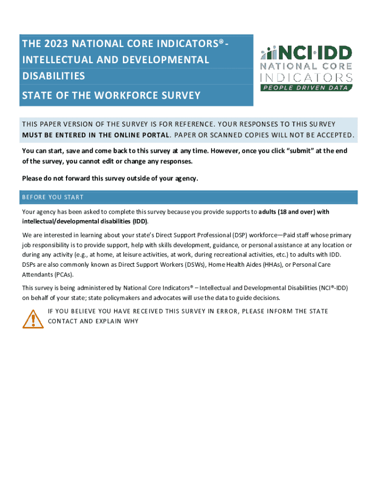 Fillable Online State of the Workforce IDD - NCI-IDD - National Core ...