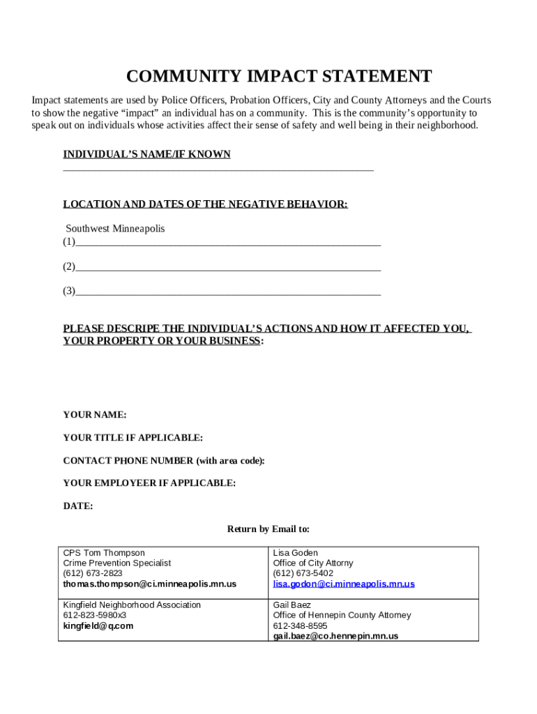 Community Impact Statement: TH THPDF Doc Template | pdfFiller