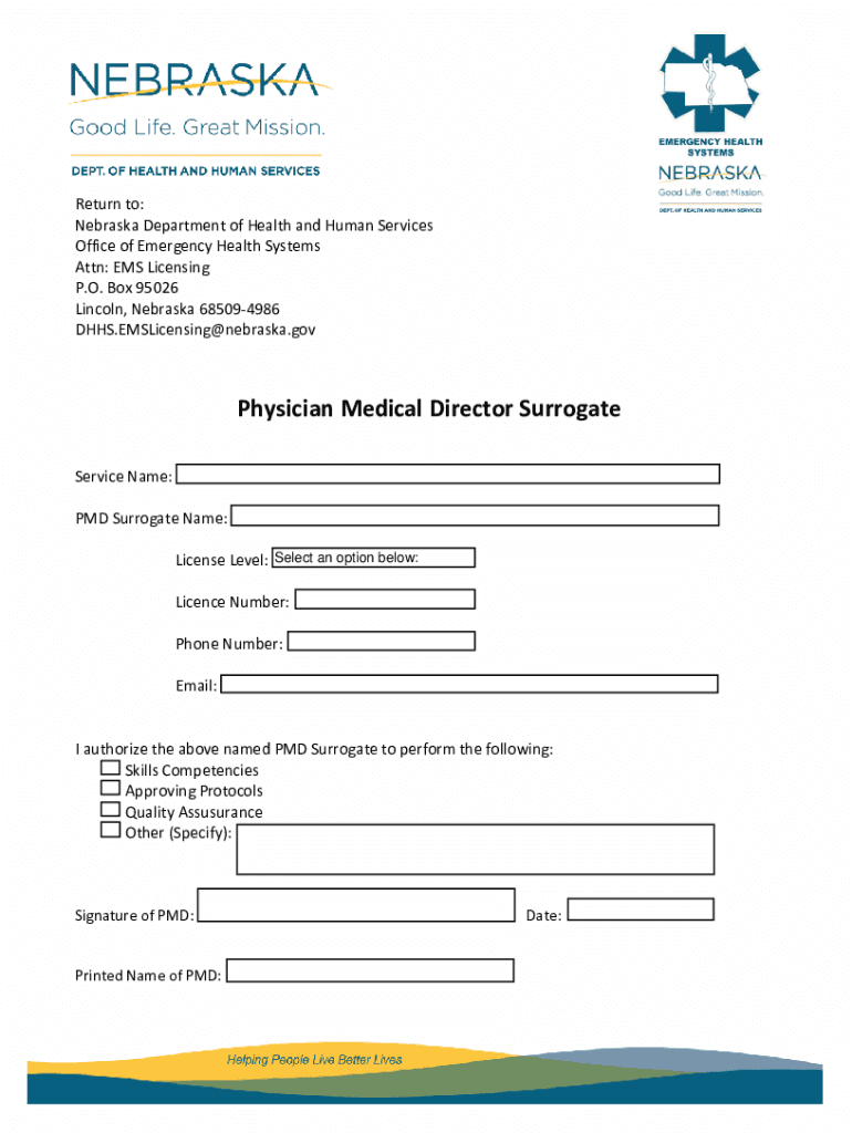 Fillable Online dhhs ne PMD Surrogate Form Fax Email Print - pdfFiller