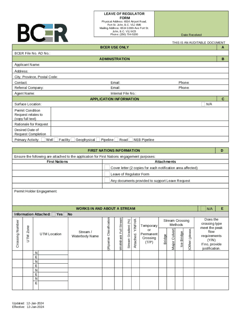 Leave of Regulator (WORD) Doc Template | pdfFiller