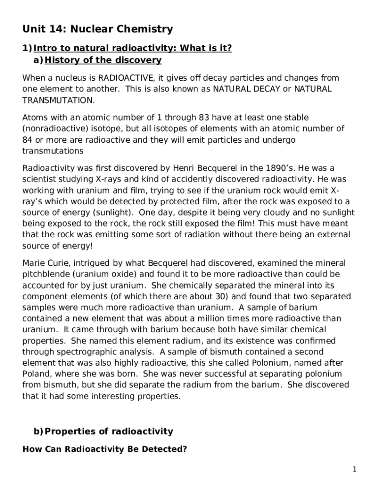 Nuclear Chemistry Radiation, half-life, and nuclear reactions Doc ...
