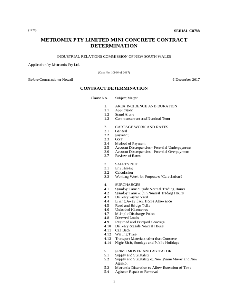 Metromix Pty LimIted Mini Concrete Contract Determination Doc Template ...