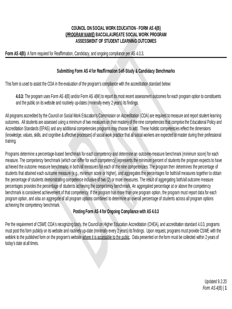 AS 4(B)(PROGRAM NAME) BACCALAUREATE SOCIAL ... Doc Template | pdfFiller