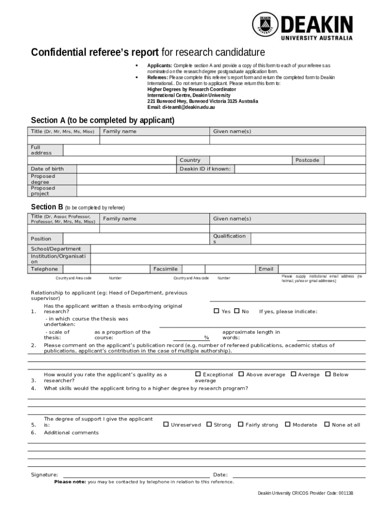 Sydney Uni Referee Report PDFPostgraduate ... Doc Template | pdfFiller