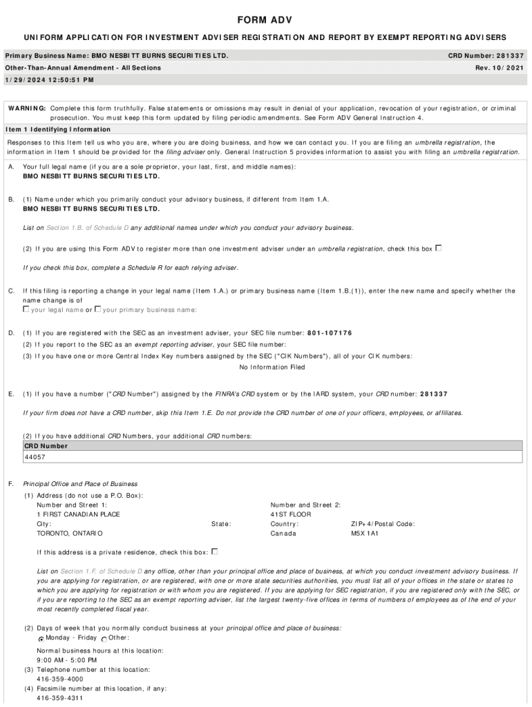 Fillable Online BMO Direct Invest (BDI) Form ADV, Part 2A Appendix 1 ...