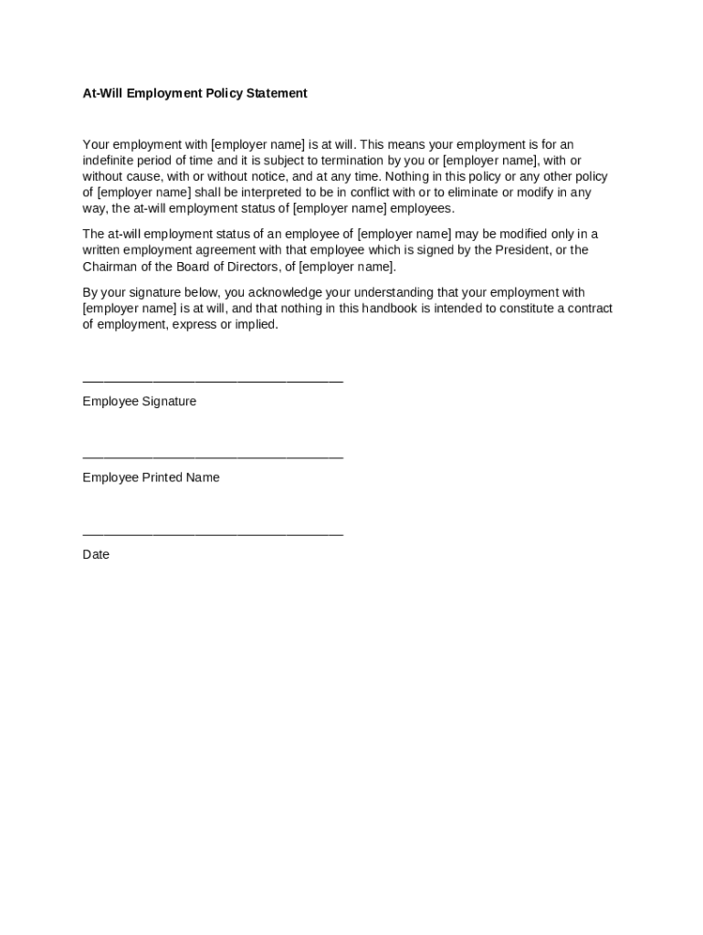 At Will Employment Policy Statement.docx Doc Template | pdfFiller