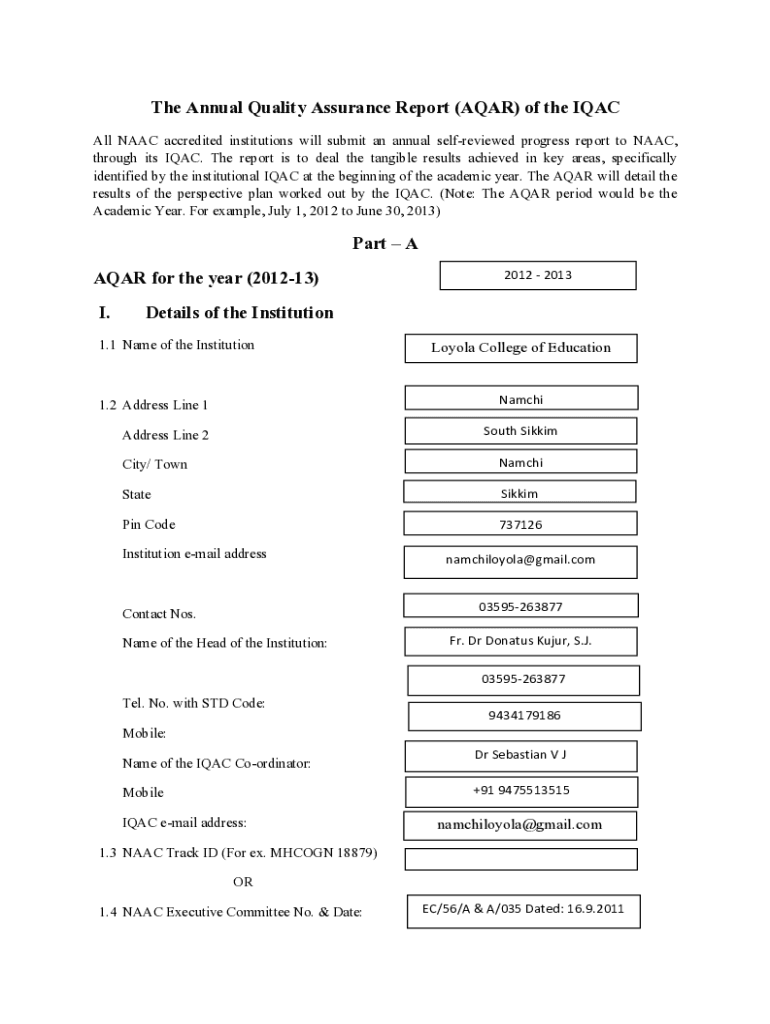 Fillable Online A AQAR for the year (2013-14) I. Details of the Institution Fax Email Print ...