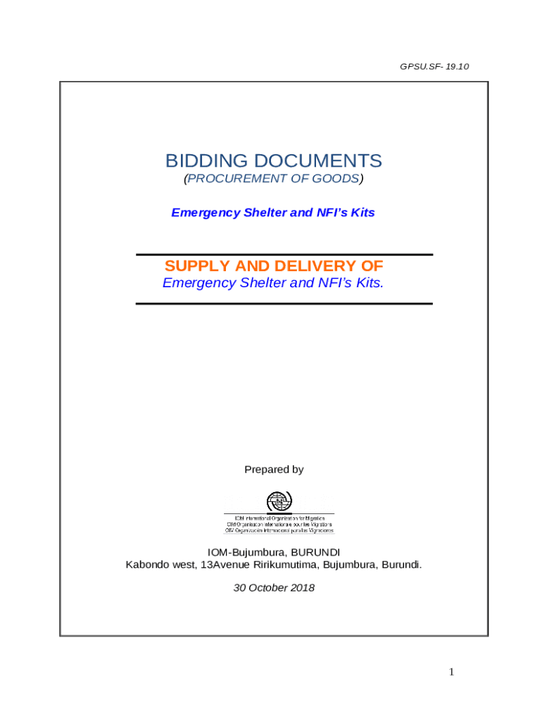 Emergency Shelter and NFIs Kits Doc Template | pdfFiller