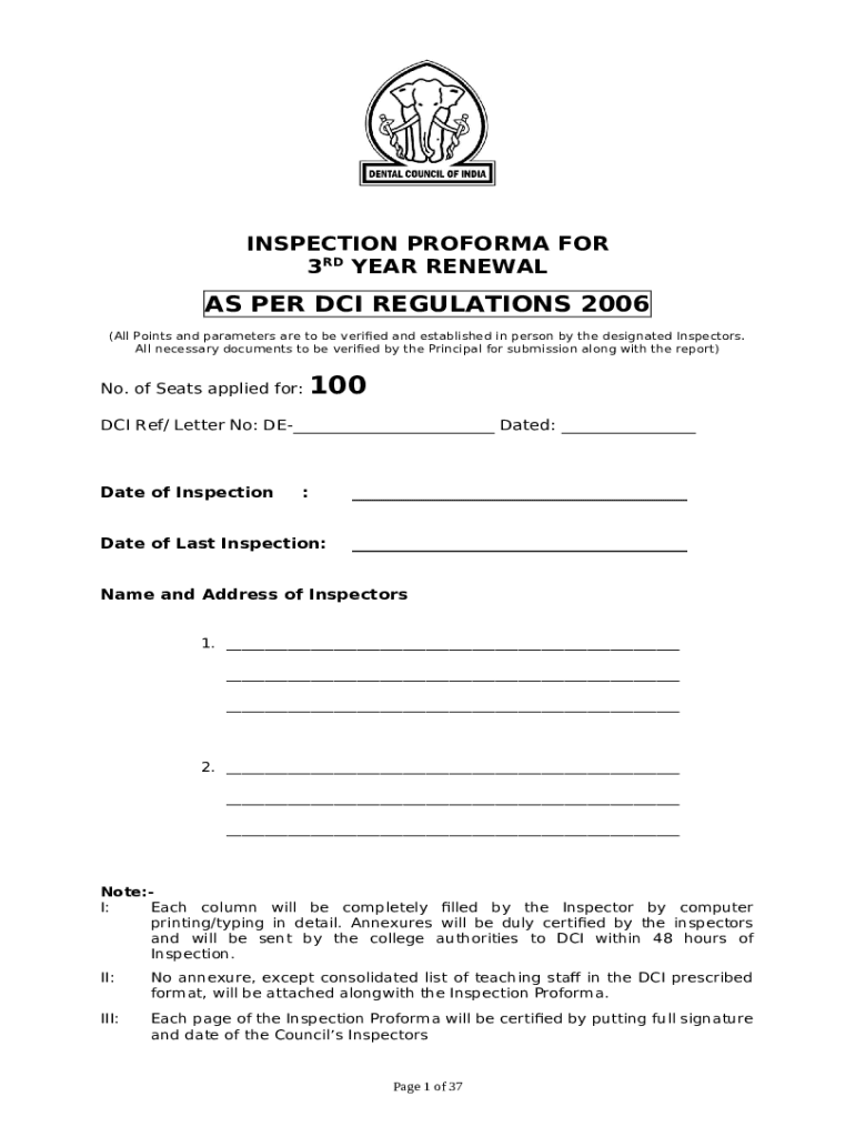 inspection proa for 3 rd year renewal as per dci ... Doc Template ...