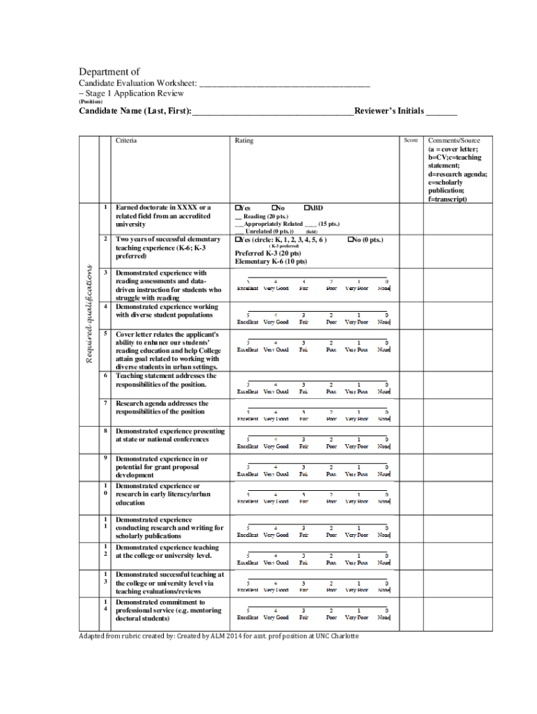Fillable Online Candidate evaluation form template 1 - UW Human ...