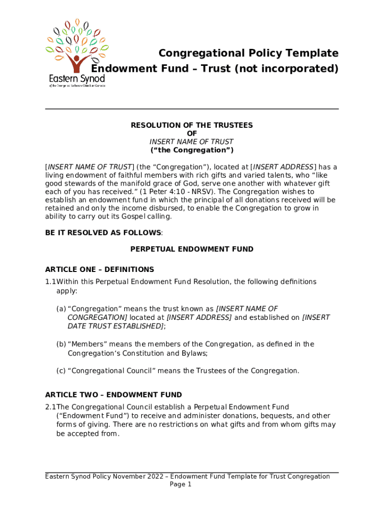 Congregational Policy Template Endowment Fund Doc Template | pdfFiller