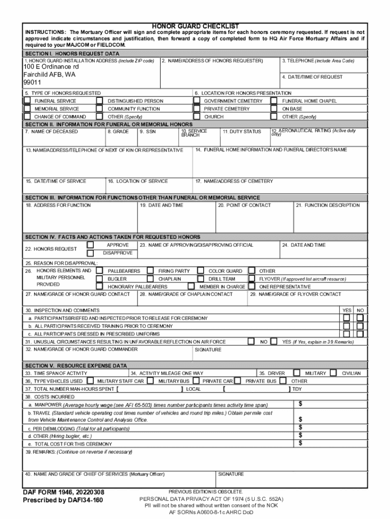 Fillable Online Honor-Guard-Request-Form-AF1946.pdf Fax Email Print ...
